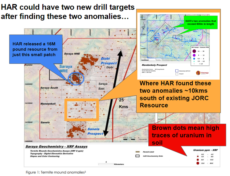 HAR finds two large uranium anomalies, drilling and assays next